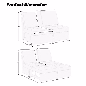 Belffin Pull Out Sofa Bed Module Part for Modular Sectional Sleeper Sofa Armless Loveseat with Pull Out Bed for Sectional Couch Grey