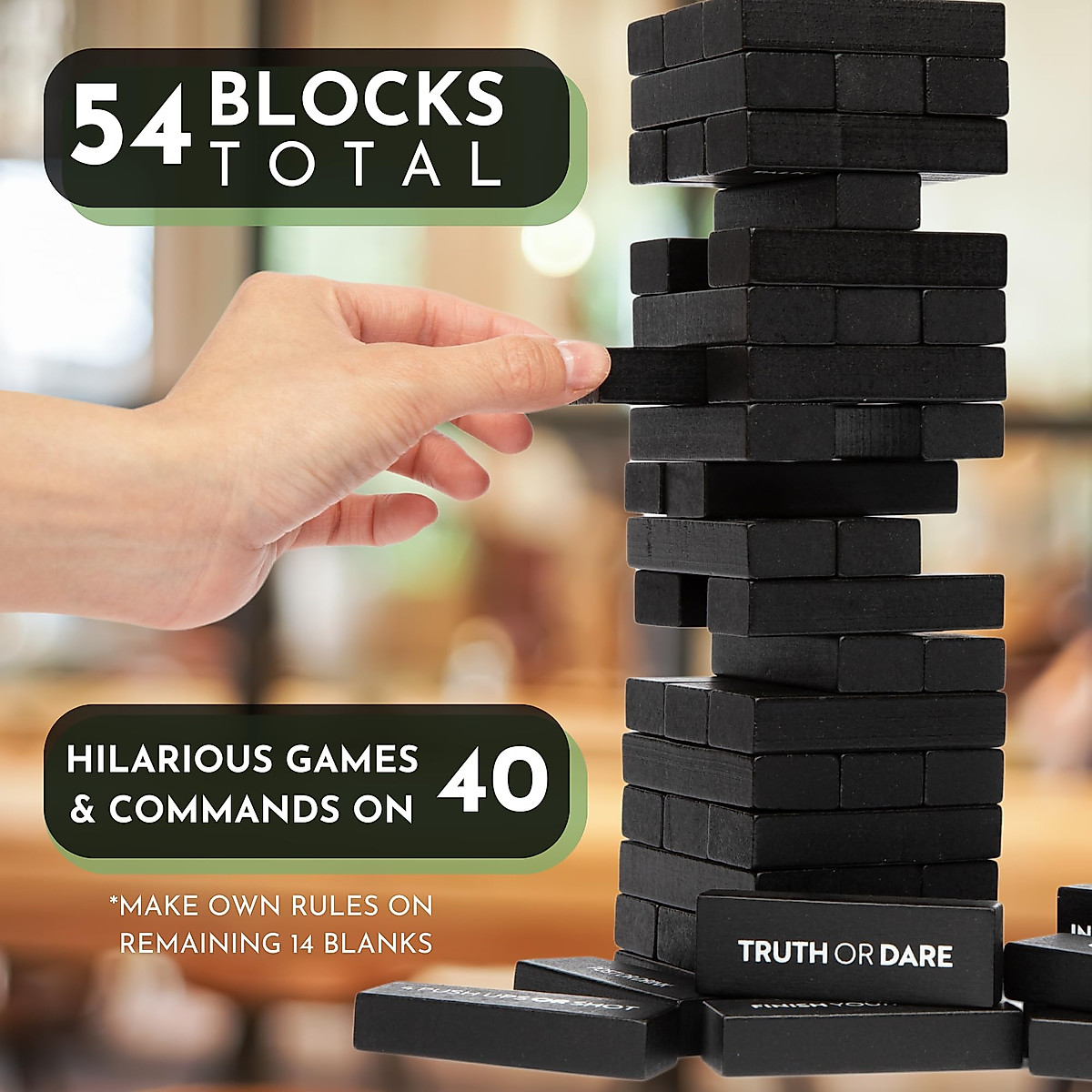Buzzed Blocks Adult Drinking Game - 54 Blocks with Hilarious Commands and Games on 40 of Them | Perfect Pregame Entertaining Party Starter Game | Novelty Funny Gift (Black)