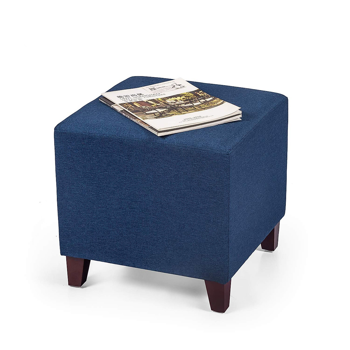 Adeco Simple British Style Cube Footstool Ottoman bench foot rest, 16x16x16, Blue