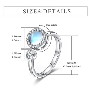 TIGER RIDER Anxiety Spinner Moonstone 925 Sterling Silver Ring for Women, Crystal October Birthstone Adjustable Ring, Anxiety Relief Rings for Girls, Graduation Gifts
