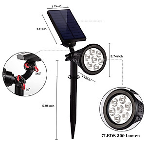 THALIA 7 Led Solar Lights Outdoor 4 Pack Solar Spot Lights Waterproof Solar Powered Landscape Spotlights Outdoor Pathway Lights Suit for Garden, Patio Yard (White light)