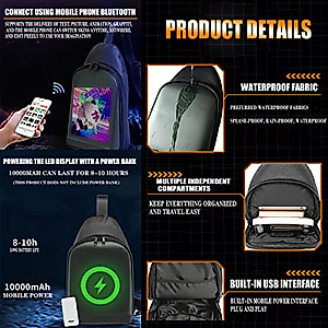 GIFR MOVERS LED Diagonal Backpack, DIY Full-Color Screen With Bluetooth Connection App To Control The Screen Display、Unisex、Outdoor、Advertising And Travel Strap Bag