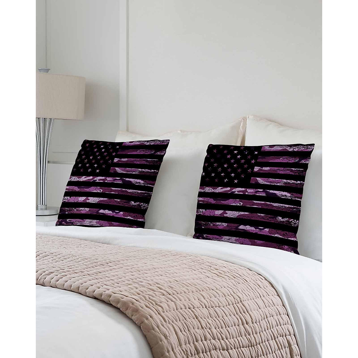 Pillow Cases Linen Pillow Shams Independence Day Camo American Flag Patriotic Pillow Cases Set of 2 16x16 Inches Pillowcases Square Cushion Covers Flax Soft Linen Pillow Covers for Couch Sofa