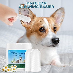 Dog Ear Finger Wipes,Pet Cleaning Ear Wipes for Dogs Cats,Natural Gently Removes Dirt&Odor,Soothes&Deodorizes-Relieve Ear Itching&Inflammation,Fresh Scent Easy Pet Ear Wipes (50)