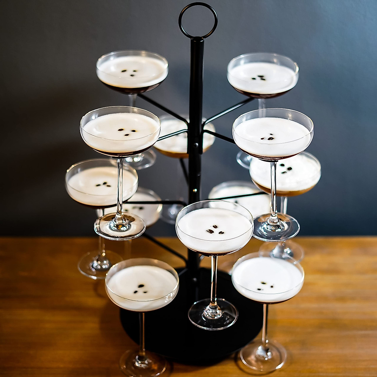 Tree Bar Cocktail Tree Stand, Black Metal Display Stand For Wine, Champagne, Cocktails, and Shot Glasses at Weddings, Parties, and Brunch - 12 holders, 2 ft tall