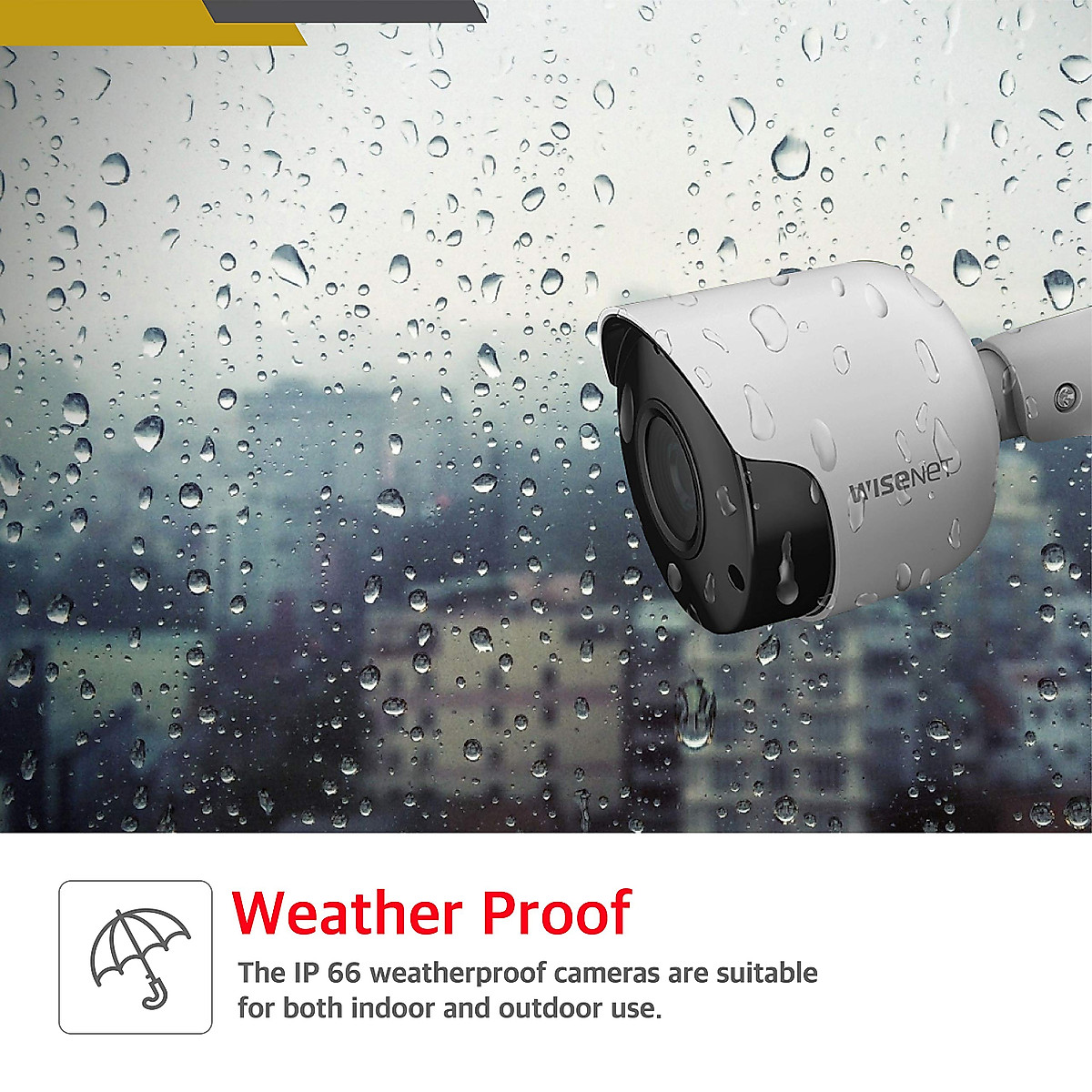 Wisenet SDC-89445BF 5MP CCTV Surveillance Weatherproof Bullet Security Camera 82ft IR Distance Plastic Housing 3.6mm Lens 104° Wide Angle (Double Pack)