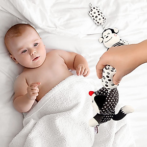 ZEIZRWK Hanging Rattles Toys White & Black Stroller Toy, Newborn Toys Infant Toys Crib Toys, Soft Plush for Stroller Car Seat Crib with Wind Chimes, Best Birthday Gift for Newborn(Fox Monkey Hippo)