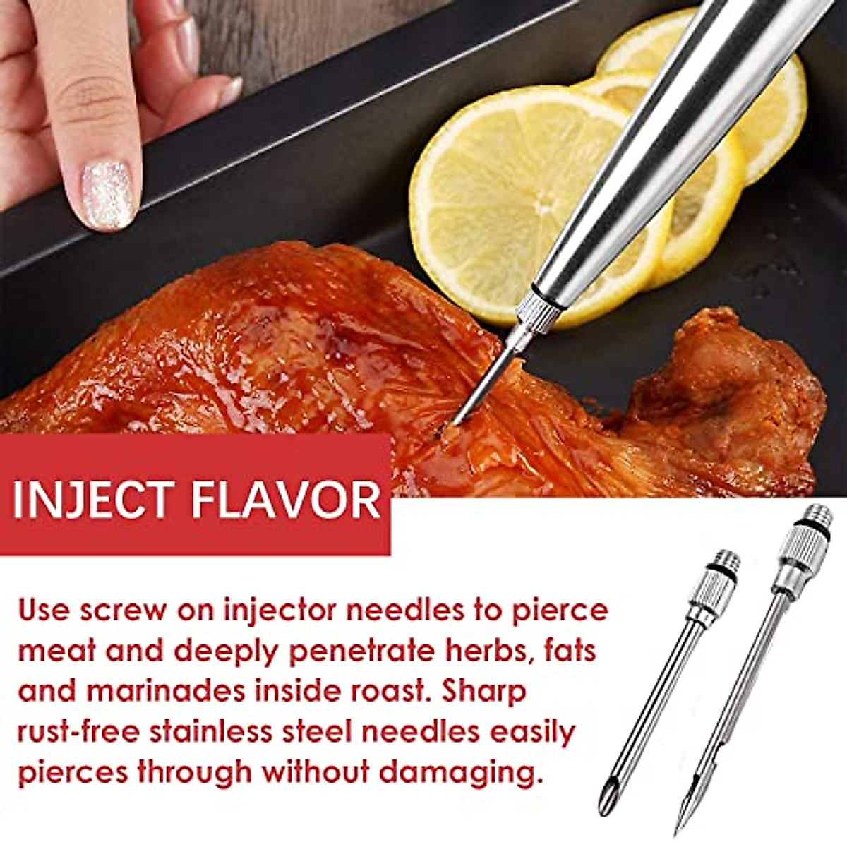 Best Utensils Stainless Steel Turkey Baster Commercial Grade Quality Silicone Bulb Including 2 Marinade Injector Needles And Brush For Easy Clean Up