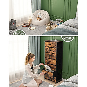 Crestlive Products Tall Dresser, 7-Drawer Fabric Storage Tower, Chests of Drawers - Vertical Organizer Unit for Bedroom, Hallway, Entryway, Nursery, Closets -Wood Top & Handles (Rustic Brown)