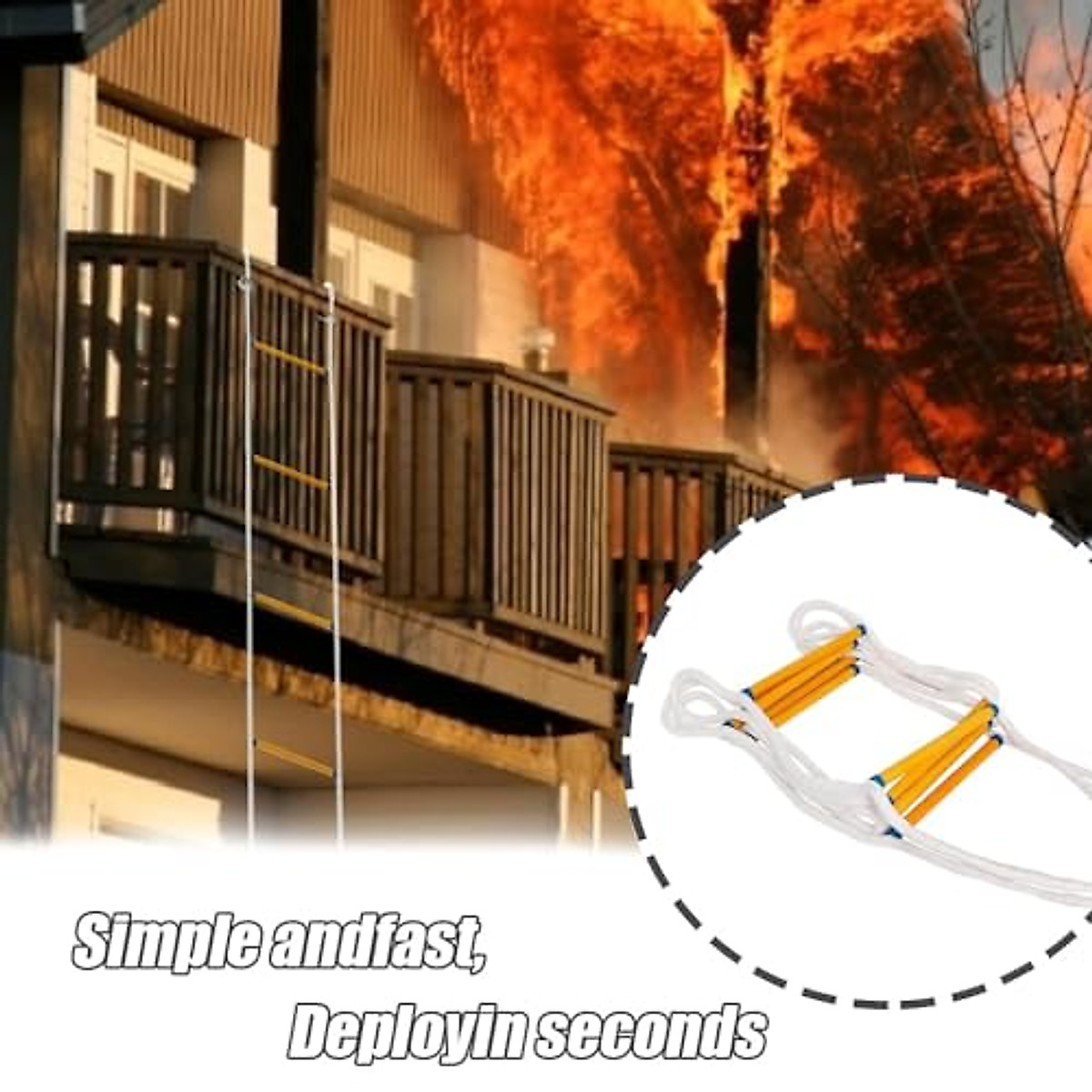 Rope Ladder, Fire Escape Ladder Flame Resistant Emergency Ladder for Portable Fire Safety Ladder Weight Capacity up to 2000 Pounds(16F/5M)