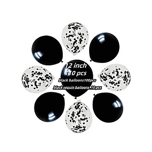 Black balloons 100 Pack + 10 Packs of Black Confetti Balloons, 12 inch Black Latex Balloons - Suitable for Weddings, Graduations, Black Birthday Balloon Party Decorations