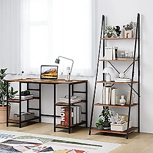 SOMY 5-Tier Bookshelf, Wood Bookcase with Metal Frame, Open Ladder Shelf, Flower Standing Shelf Units Storage Rack for Home Office Living Room Bathroom Vintage, Rustic Brown