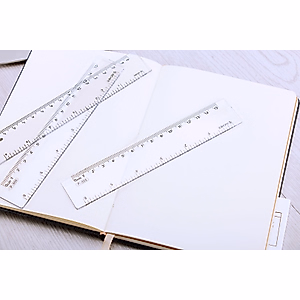 6 Inches Plastic Straight Hard Ruler 4 Pack Viaky See Through Flexible Ruler with Inches and Metric Measuring Tool for Student School Office, Clear