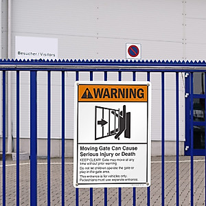 SmartSign 24 x 18 inch “Warning - Moving Gate Can Cause Injury Or Death” Metal Sign, 80 mil Laminated Rustproof Aluminum, Black, White and Orange, Made in USA