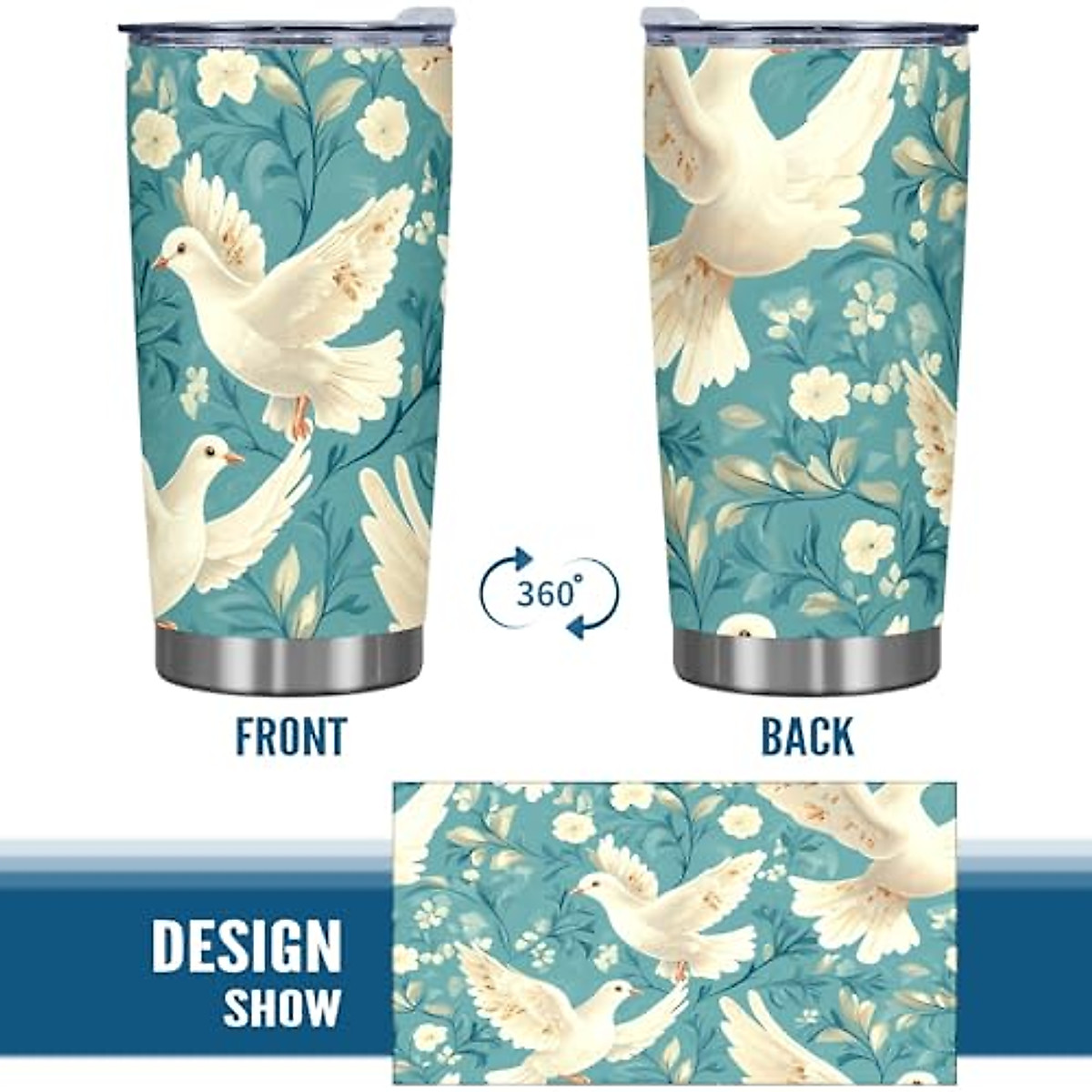 QWEUIOP 20oz Insulated Travel Coffee Mug Retro Pigeon Pattern Stainless Steel Tumbler with Lid Double Wall Vacuum Coffee Cup For Hot and Cold Drinks13974