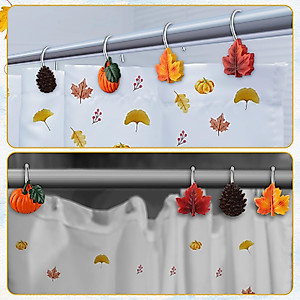 16 Pcs Thanksgiving Shower Curtain Hooks Maple Leaf Decorative Shower Curtain Hooks Farmhouse Autumn Fall Pumpkins Pinecone Metal Rustproof Shower Curtain Rings for Bathroom Bedroom Room