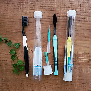 Dr. Dent Cladent Plus Charcoal Toothbrushes Regular Head Soft Whitening Brush for Adults Family Pack, Toothbrush for Gum Care, Individual Carrying Case & 4 Interdental Brush,(4 Colors,4 Pack)