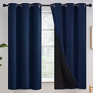 Yakamok Navy Blue Curtains 100% Blackout Curtains for Bedroom - Grommet Thermal Insulated Full Room Darkening Block Out Curtains with Black Liner for Bedroom, Set of 2 Panels, W42 x L63 Inch