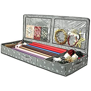 Phedrew Wrapping Paper Storage Container – Fits up to 40" Rolls - Underbed Gift Wrap Organizer for Wrapping Paper Rolls, Ribbon, and Bows(1, Gray)