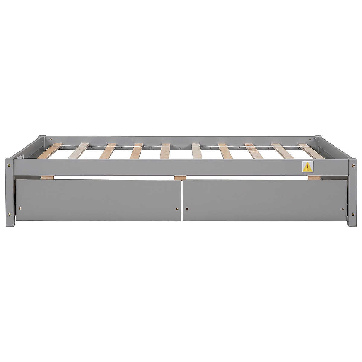 Twin Size Bed Frame with 2 Storage Drawers,Twin Kids Bed,Solid Wood Platform Bed Twin for Kids, Teens, Adults, Grey