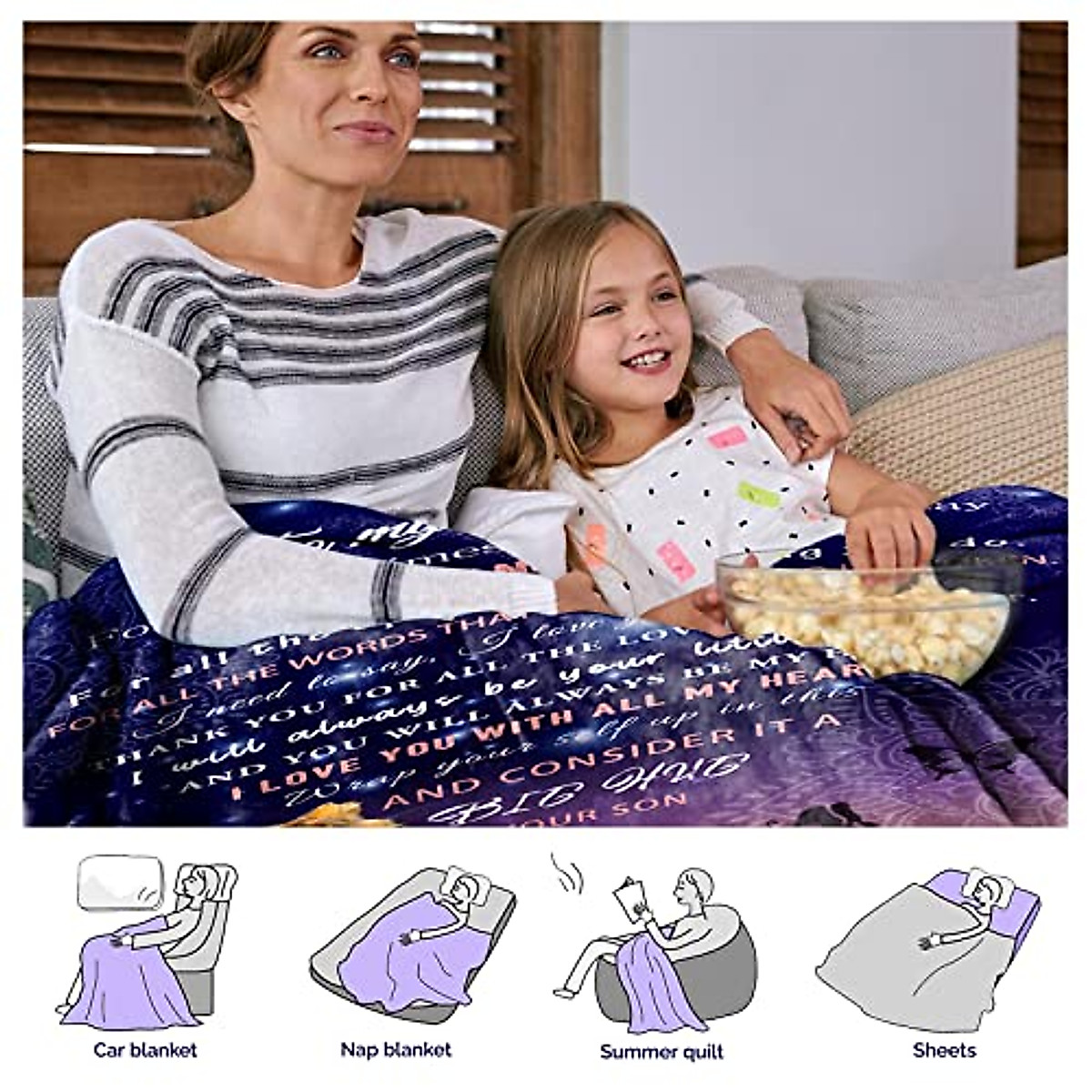 YRAQLVU Gifts for Mom, Mom Birthday Gift from Son, Soft Cozy Flannel Fleece Blanket with Letter Filled with Gratitude for Mother, for Mom, to My Mom Throw Blanket 50" x 60"