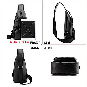 Seoky Rop Men's Leather Sling Bag Chest Crossbody Shoulder Bag with USB Charging Port Black