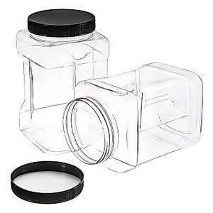 Lawei 3 Pack Square Clear Plastic Jars, 98 Oz Wide Mouth Storage Containers with Screw-On Lids, Refillable BPA Free Empty PET Jars for Dry Goods Peanut Cookies Candy, Easy Grip Airtight Storage Jar