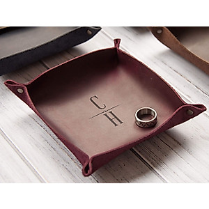 Customized Leather Valet Tray Monogrammed Valet Tray Catch All Leather Gift for Men Christmas Gift for Him Engraved Leather Tray Personalized Leather Desk Organizer Work from Home Gift