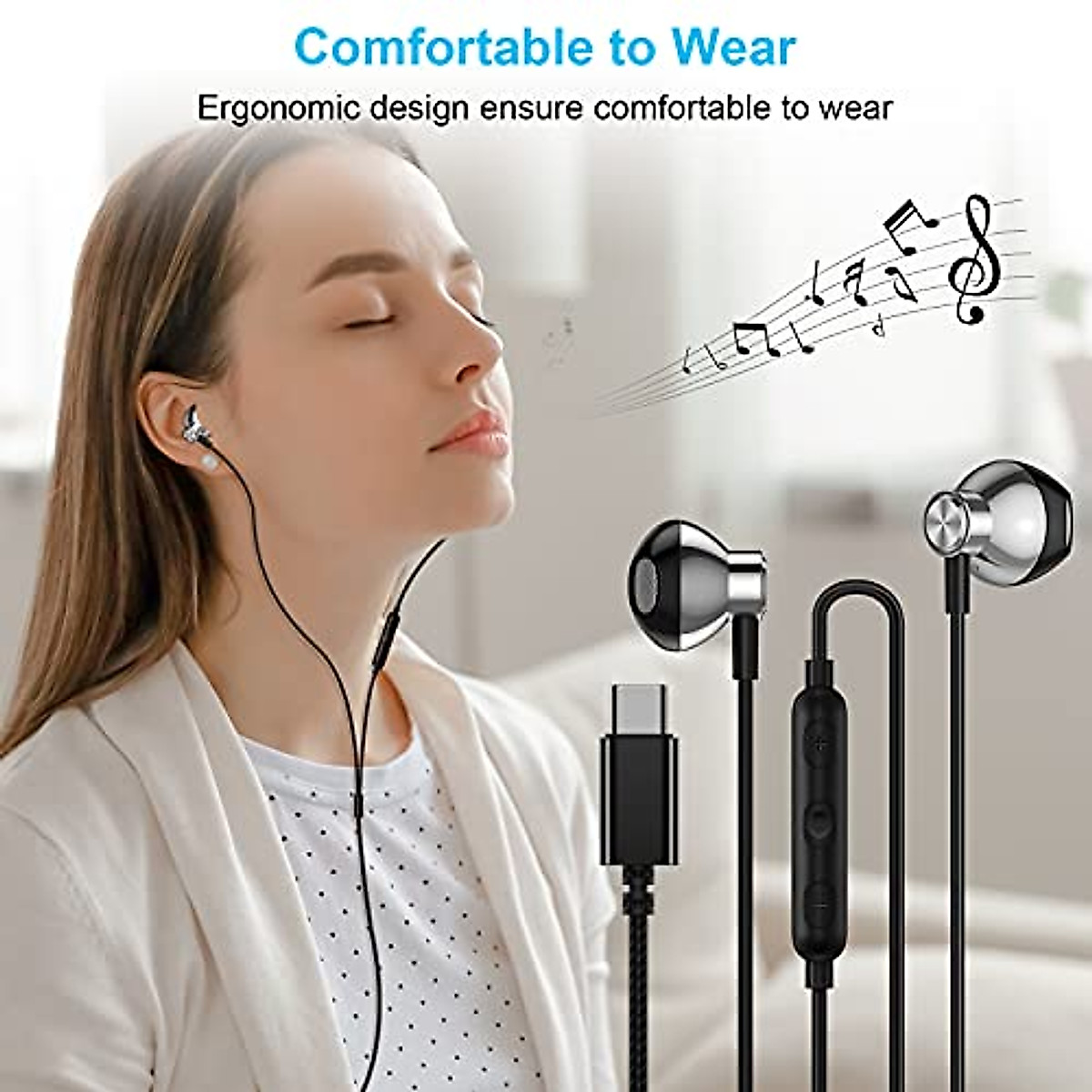 ACAGET USB C Headphones for Samsung S22 Ultra Earbuds Wired USB Type C Earphone Hifi Stereo Digital DAC Headset with Mic Headphone for Galaxy S21 Plus S23 Z Flip Fold 4 OnePlus 10 Pro 9 Pixel 7 6 Grey