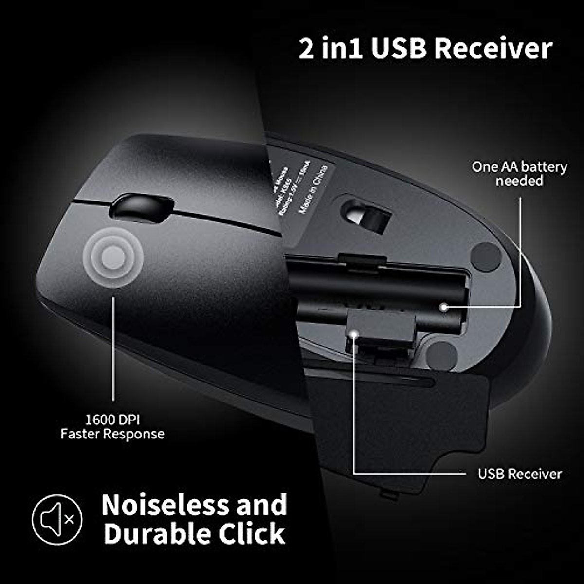 Wireless Keyboard and Mouse Combo, 2.4G Full-Sized Ergonomic Computer Keyboard with Wrist Rest and 1600 DPI Wireless Noiseless Mouse for Windows, PC, Laptop, Windows XP/7/8/10 (Black)