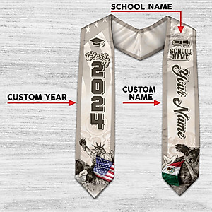 Custom Mexican American Flag Graduation Sash 2024, Mexican Graduation Sash, Mexico Graduation Stole Customize 10