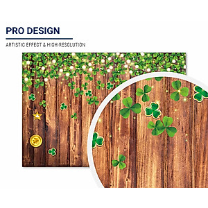 Allenjoy 82" x 59" St. Patrick's Day Backdrop Glitter Rustic Wood Green Lucky Shamrock Gold Coins Photography Background for Kids Baby Shower Birthday Party Decor Banner Portrait Photo Booth Props