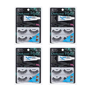Ardell False Eyelashes Deluxe Pack 105 - Black, Natural Look Lashes, Includes Lash Adhesive & Applicator, Reusable Lash Set for Everyday Wear, 4 Pack