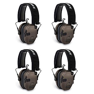 Walker's Razor Ear Protection Dark Earth Slim Shooter Folding Earmuffs, 4 Pack