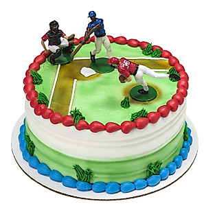 DecoSet® Batter Up 3 Piece Decorations Set, Cake and Cupcake Toppers for Baseball Themed Birthdays, Celebrations, and Parties, Food Safe, Re-usable, Red, Blue