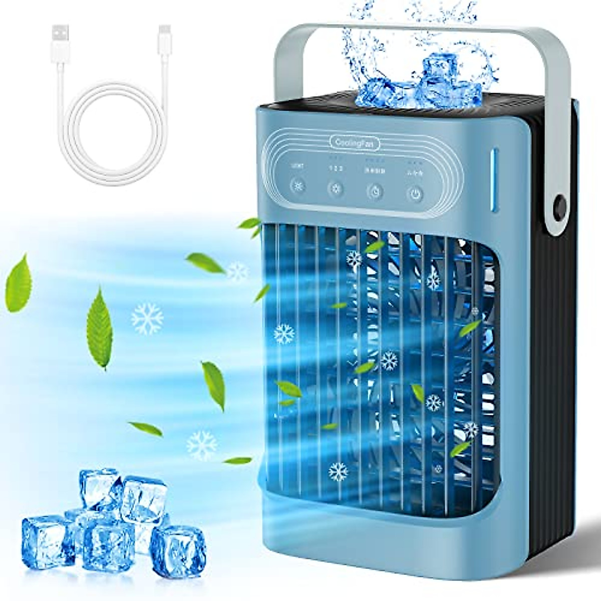 Portable Air Conditioners Cooling Fan – Daonsuty Evaporative Mini Air Conditioner Portable with 3 Cool Mist & 3 Speeds, 7 Night Light & 2-8H Timer, Personal Air Cooler for Bedroom Office Camping