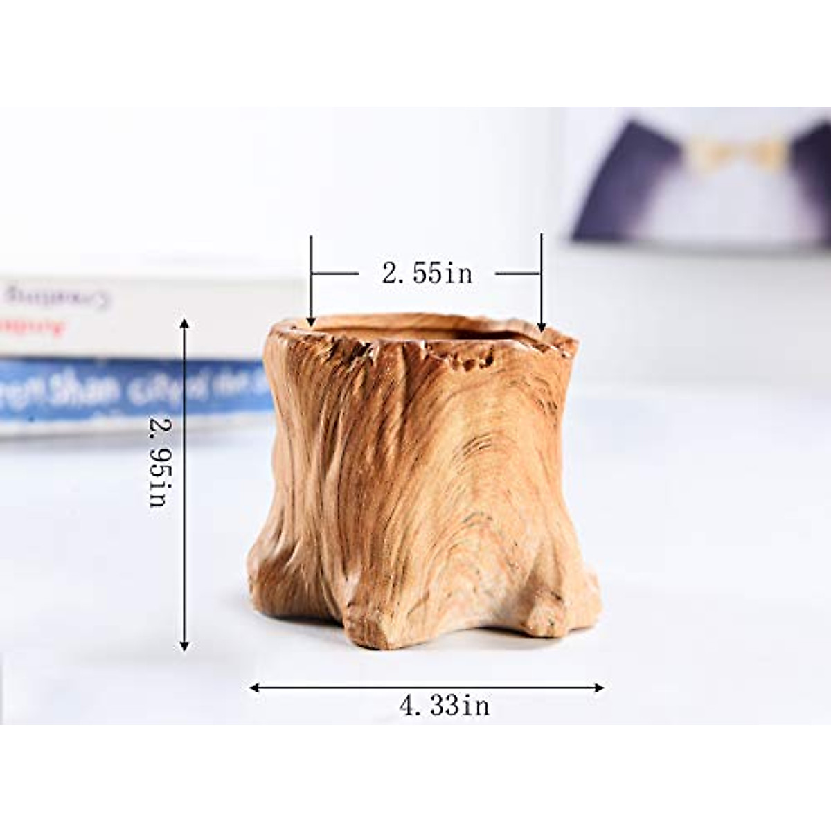 2CFUN Succulent Planter Pots Small Ceramic Flower Cactus Pots Set 4 Pack Tree Stump Succulent Pots with Drainage Bonsai Pots 4.33 Inch Gift for Home Decor Indoor Outdoor