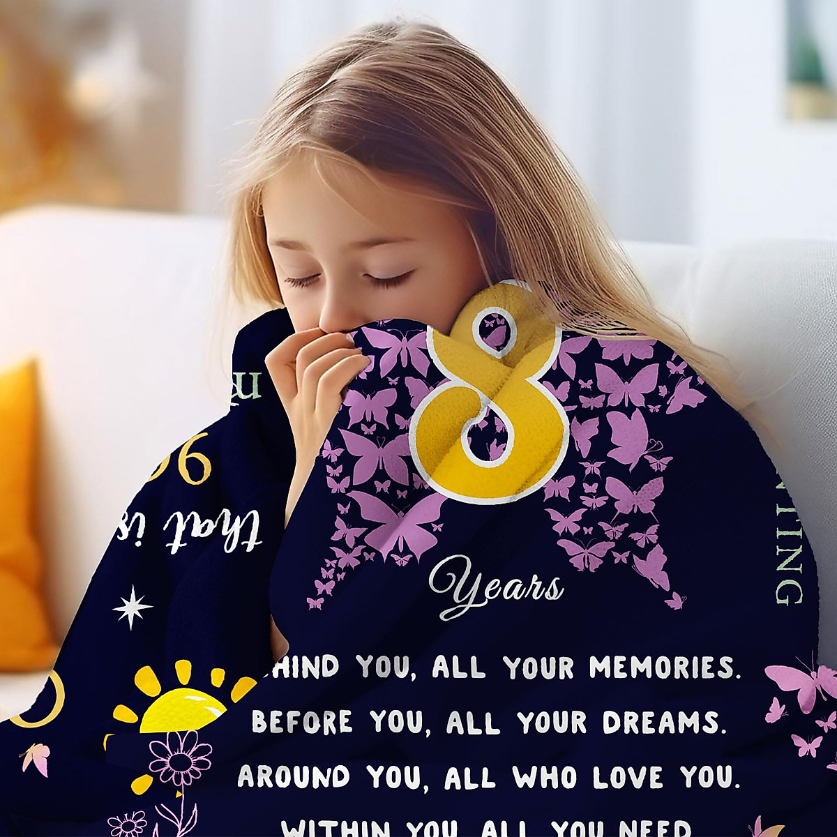 8 Year Old Girl Birthday Gifts Blanket 60 x 50 inch, Best Presents for 8 Year Old Girls, Eight Year Old Girl Gifts, Girls Age 8 Gift Ideas, 8 Yr Old Girl Gift, 8th Birthday Decorations for Girls