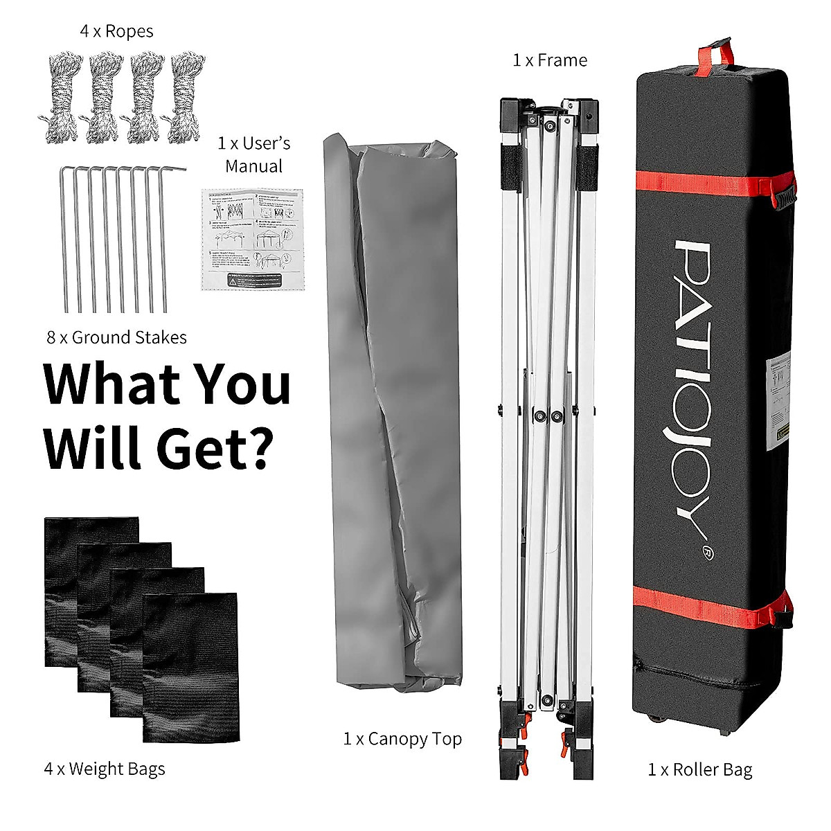 Tangkula Outdoor Pop-up Canopy Tent, 6.6 x 6.6 FT Height Adjustable Commercial Instant Canopy w/Portable Roller Bag, 4 Weight Bags, Outdoor Camping Sun Shelter for Camping, Party (6.6’ x 6.6’, Grey)