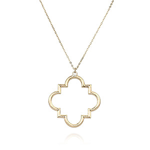 POMINA Gold Fashion Long Chain Necklace Quatrefoil Necklace Two-Tone Clover Pendant Necklace Geometric Pendant Sweater Long Necklace for Women (Worn Gold)