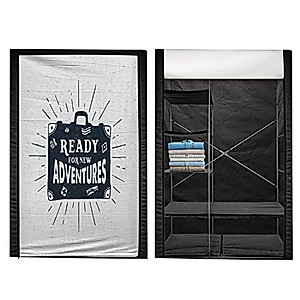 Ambesonne Adventure Portable Fabric Wardrobe, Ready for New Adventures Briefcase Traveling Journey Themed Design Work of Art Print, Clothing Organizer and Storage Closet with Shelves, 42.5", Indigo