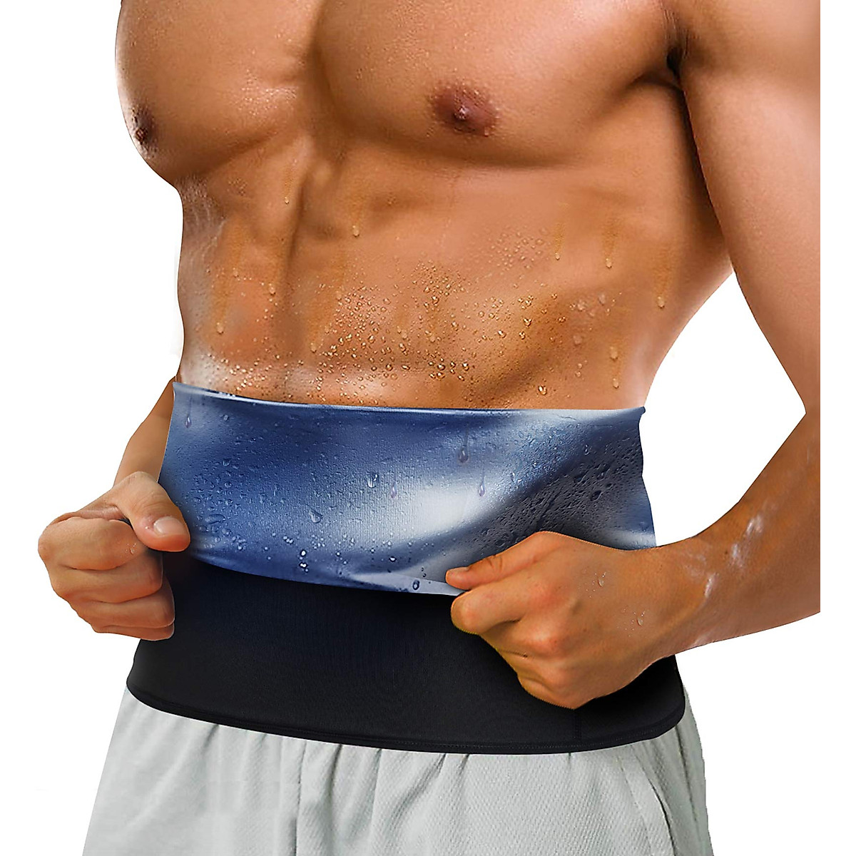 LODAY Waist Trimmer for Men Stomach Trainer Sweat Workout Shaper,Neoprene-Free Slimming Sauna Belt (Blue, Small)
