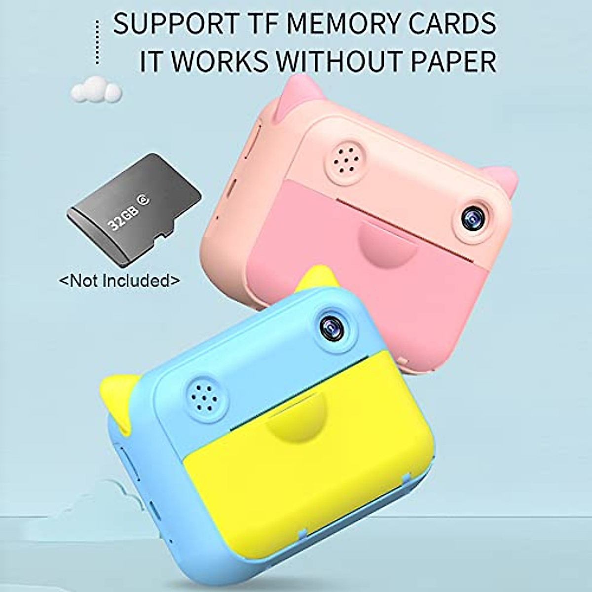 CalmGeek Cute Kids Instant Print Camera 1080P Digital Video Camera Dual Camera Lens 12MP 2.4 Inch LCD Screen Built-in Battery Birthday Festival for Boys Girls