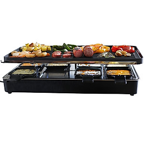 Milliard Raclette Grill for Eight People, Includes Granite Cooking Stone, Reversible Non-Stick Grilling Surface, and 8 Paddles - Great for a Family Get Together or Party
