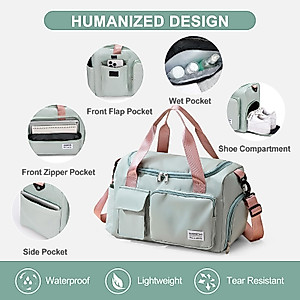 Beige Small Gym Bag for Women, Waterproof Travel Duffle Bag Carry On Weekender Bag with Shoe Compartment & Wet Pocket, Gym Tote Bag for Travel, Workout, Sport