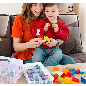 Anstore Storage Box with Compartments, Reinforced 3-Tier Clear Plastic Craft Storage Box with Lids, Practical Sorting Box for Crafts, Jewelry, Toy building blocks(Medium)