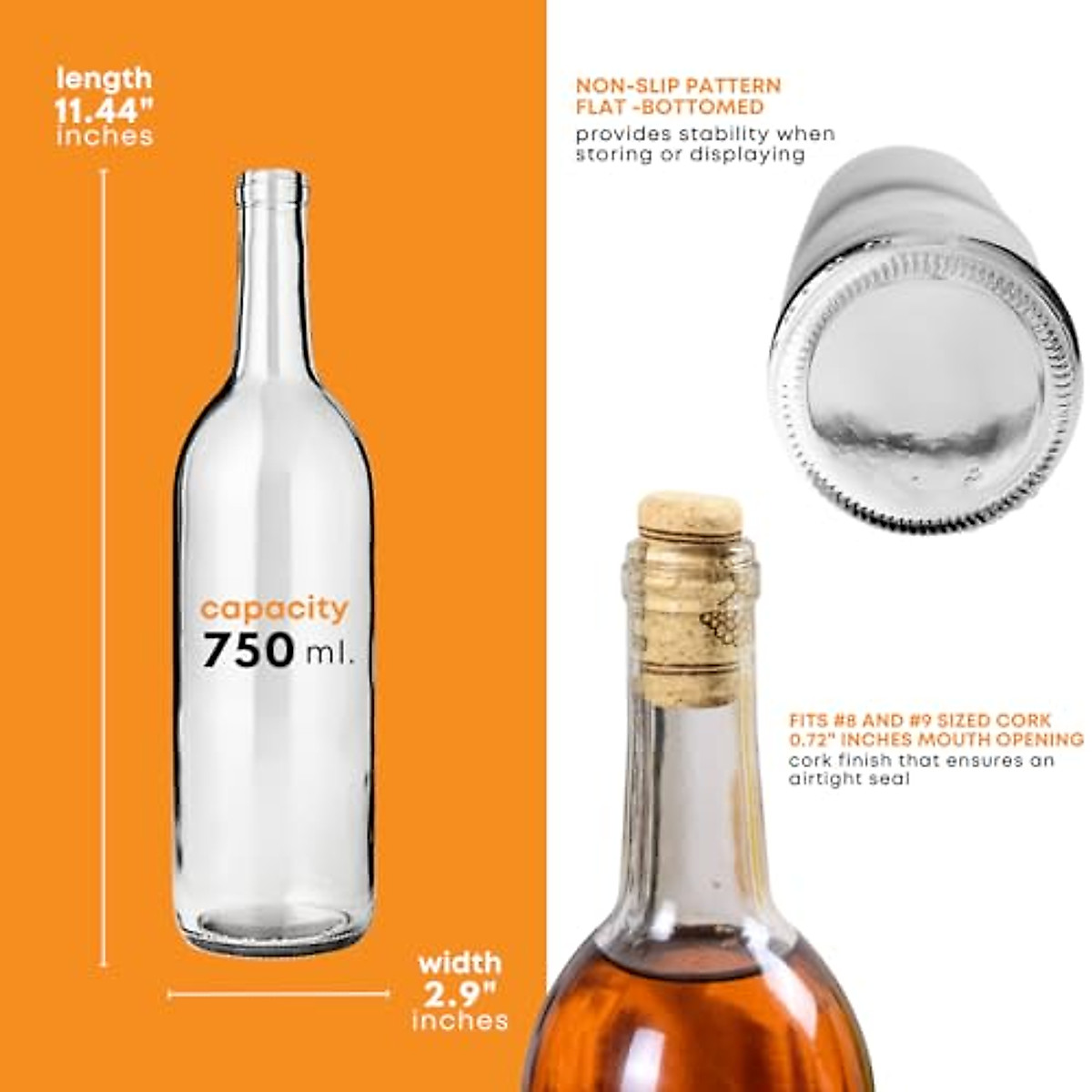 FastRack - W5 Bordeaux Wine Bottles, 12 Clear, 750 ml Empty Bottles - NO CORKS INCLUDED