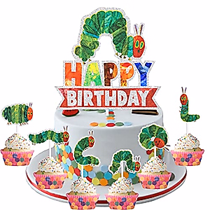 7PCS Set Fairy Tale Style Caterpillar Cake Topper-Fairy Tale Birthday Party or Baby Shower Party Hungry Caterpillar Decoration for Kids--SugarGera