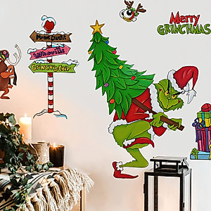 Yovkky Merry Christmas Wall Decals Stickers, Xmas Tree Sign Holiday Max Dog Decor, 2024 New Year Winter Green Red Farmhouse Home Kitchen Decorations Kids Boys Girls Bedroom Art Gift