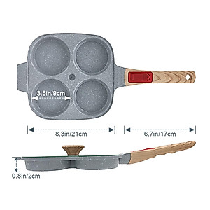 RANXINGST Ceramic Egg Frying Pan with Lid, Nonstick 4 Cup Fried Egg Pan with Detachable Handle, Omelette Pan Induction Compatible - Blue